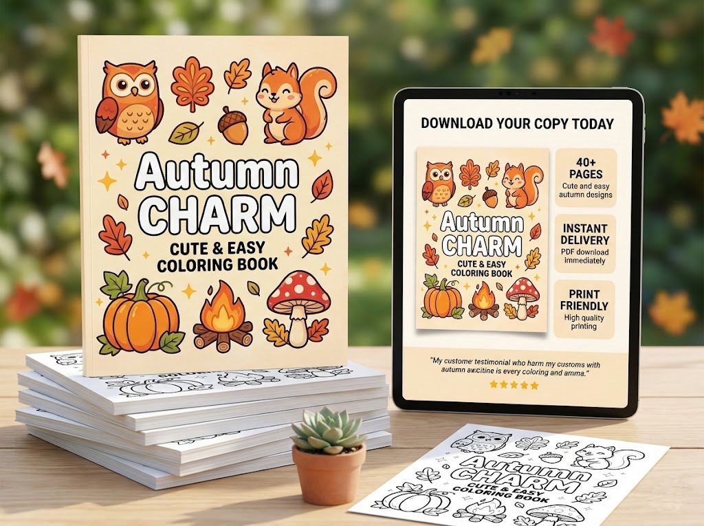 Autumn Charm - Cute & Easy Coloring Book: #1 Best Fall Art - bundleartsvg