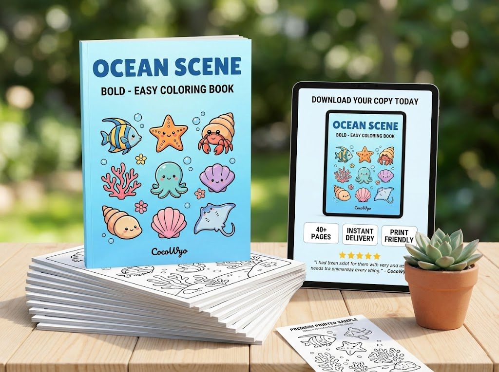 Ocean Scene - Bold Easy Coloring Book: #1 Best Sea Life Art - bundleartsvg